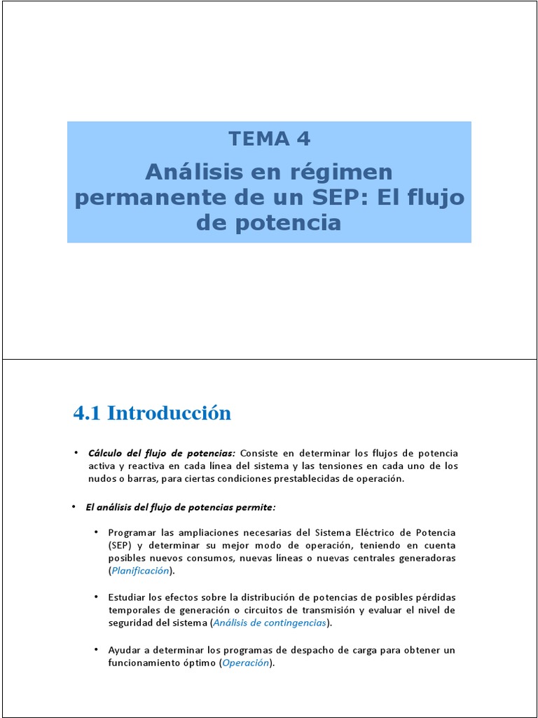 Tema 4 - El Flujo de Potencias | PDF | Energia electrica | voltaje
