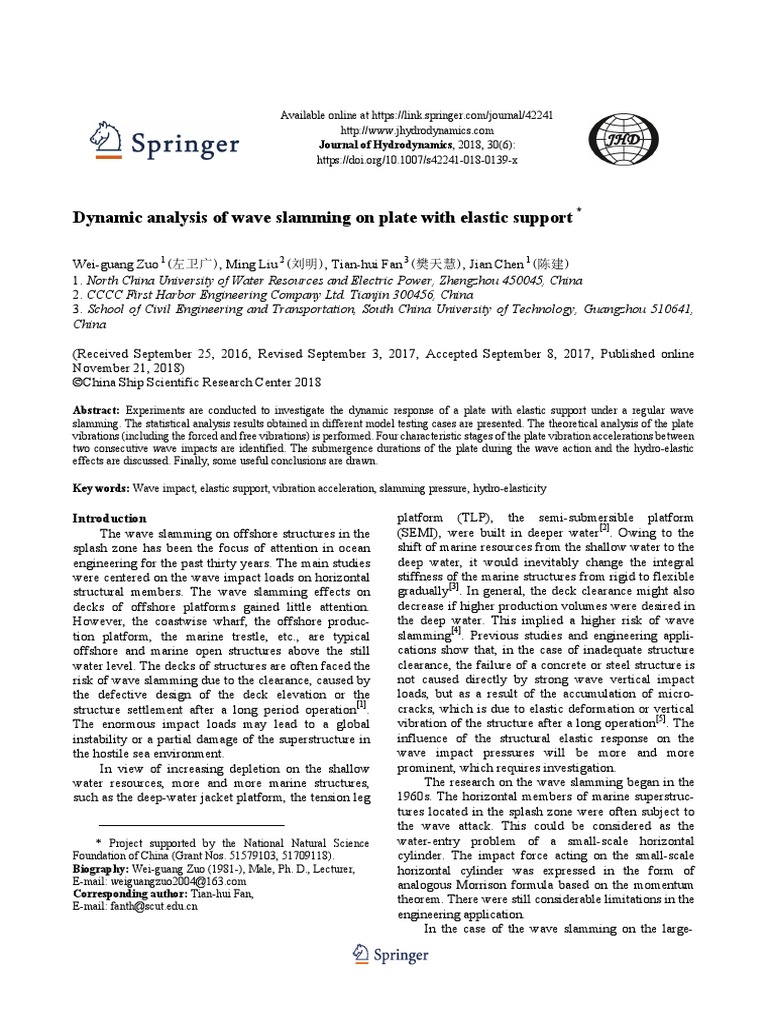 2018 Dynamic Analysis of Wave Slamming On Plate With Elastic Support ...