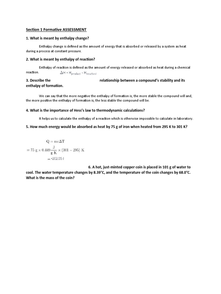 ChemistryFormative (Ch16) | PDF | Enthalpy | Chemical Reactions