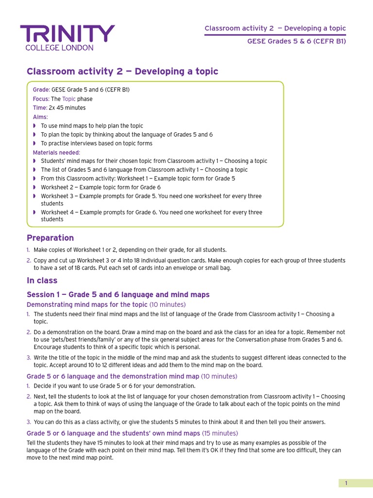 GESE G5+6 - Classroom Activity 2 - Developing A Topic | PDF | Communication | Human Communication