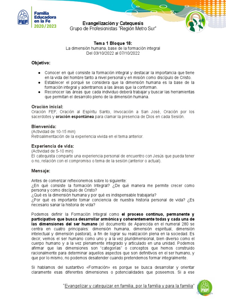 Tema 1 Bloque 18 - La Dimensión Humana, Base de La Formación Integral ...