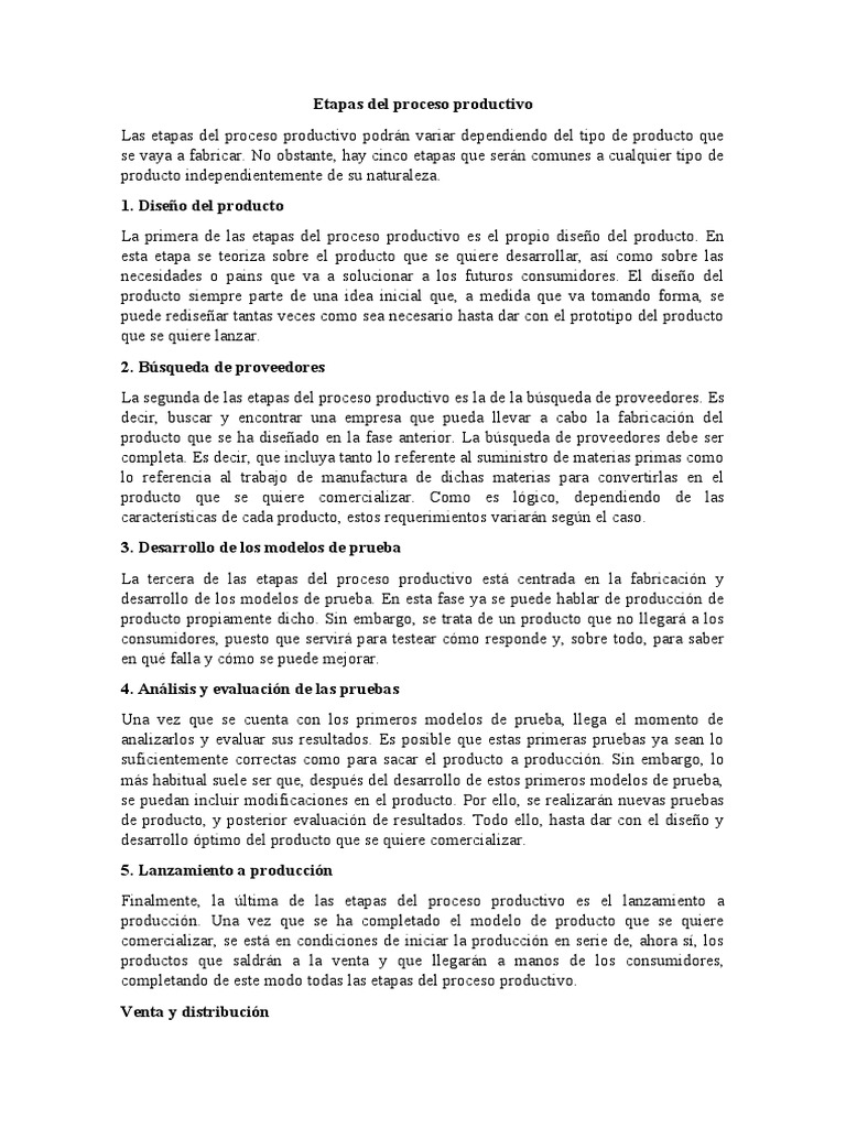 Etapas del Proceso Productivo | PDF | Producto (Negocio) | Diseño