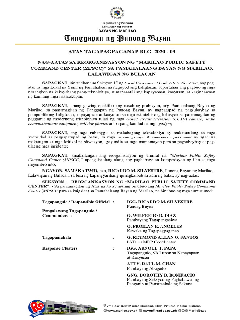 Tanggapan NG Punong Bayan: Atas Tagapagpaganap Blg. 2020 - 09 | PDF