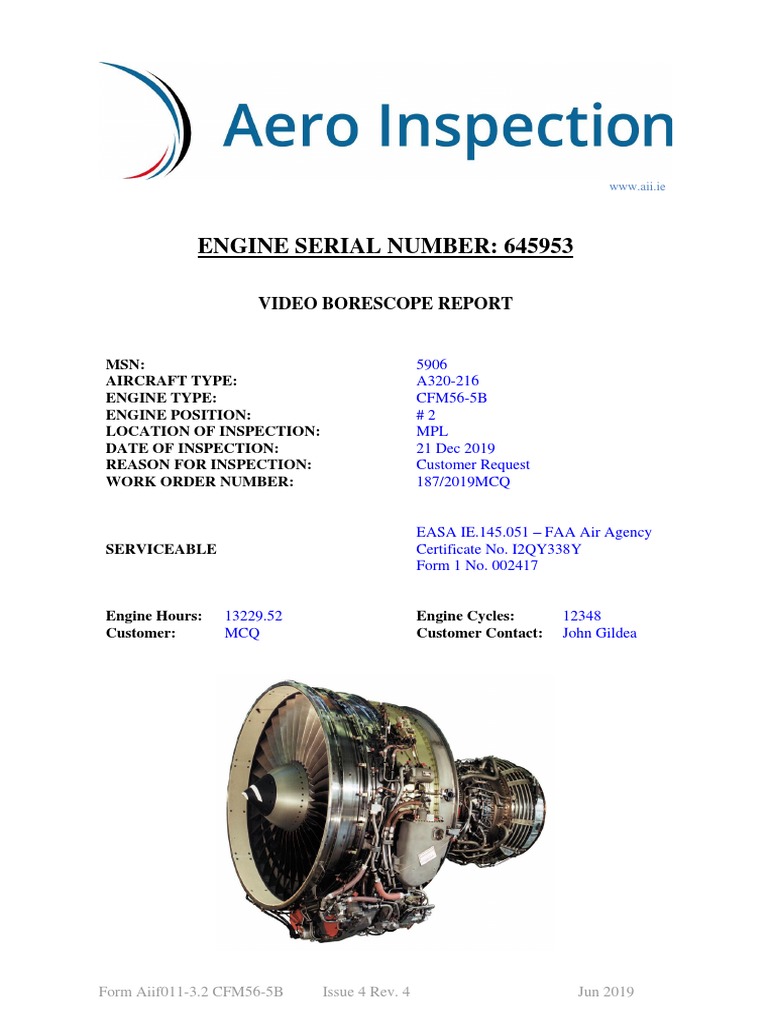 ESN645953 Borescope Inspection Report 2019-12-21 | PDF | Aviation ...