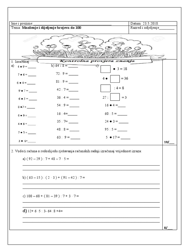 Kontrolni Iz Matematike 3.razred Maj 2018. | PDF
