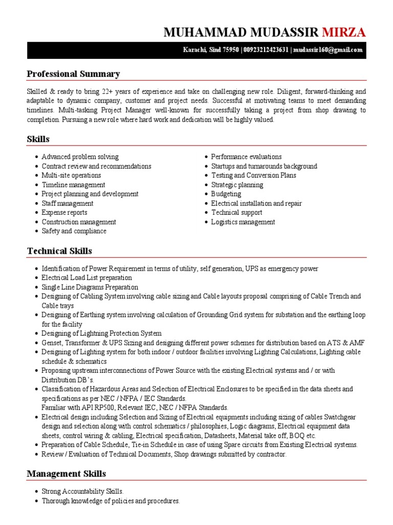 Muhammad Mudassir Mirza Resume G | PDF | Sales | Electrical Substation