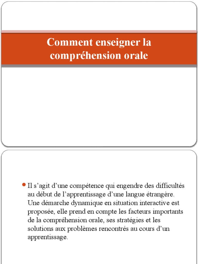 Stratégies pour enseigner la compréhension orale | PDF | Apprentissage ...