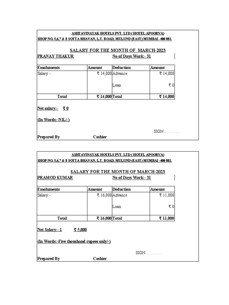 Month Salary Slip of March-2023 | PDF | Typography | Graphic Design