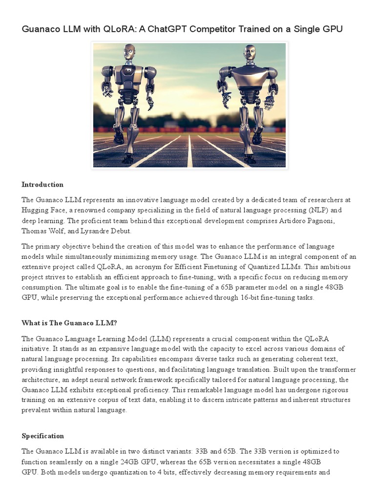 Guanaco LLM With QLoRA - A ChatGPT Competitor Trained On A Single GPU | Download Free PDF ...