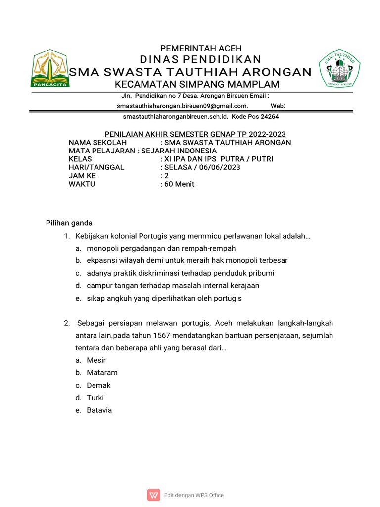 Soal Sej Indo KLS 2 | PDF