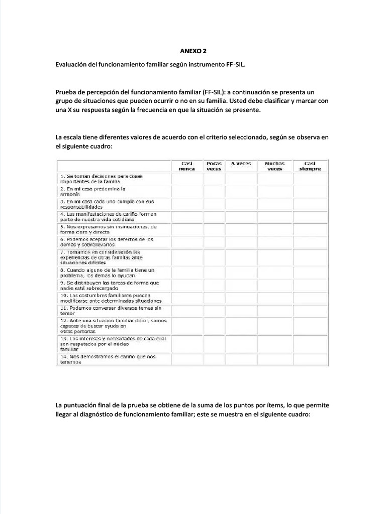 Anexo 02 - Evaluación Del Funcionamiento Familiar Según FF-SIL | PDF