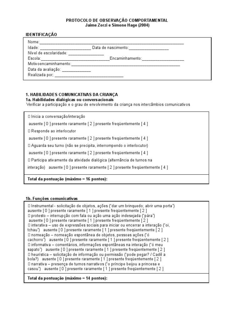 PROC- Protocolo de Observação Comportamental (2) | PDF | Comunicação ...