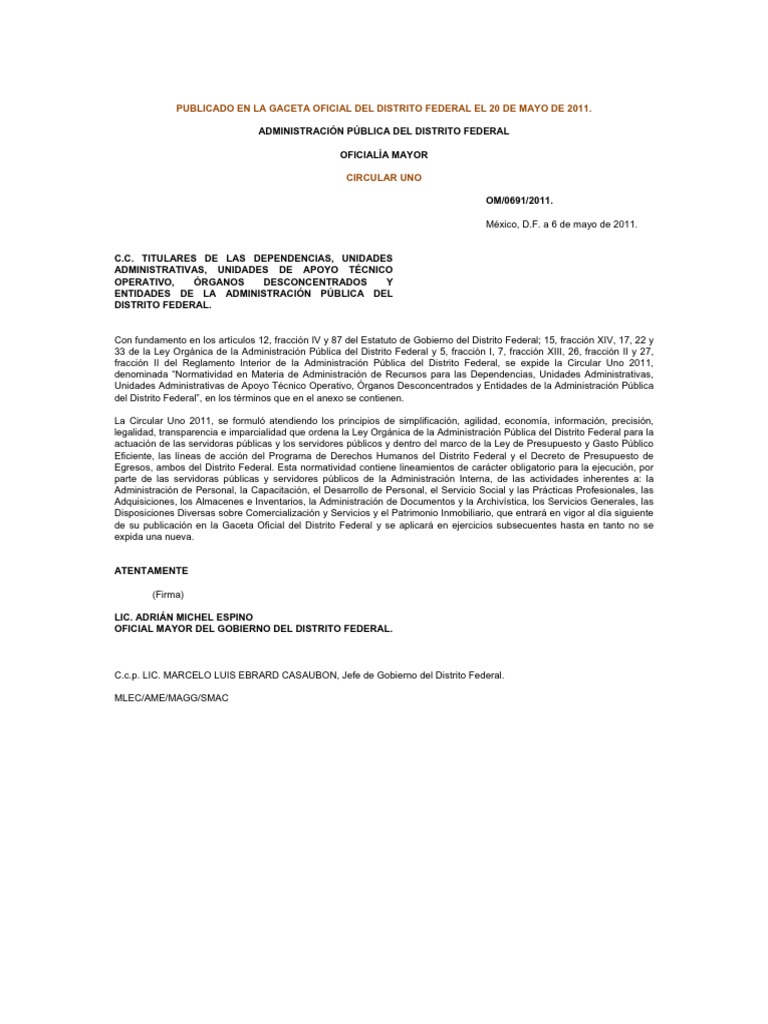 Circular Uno 2011 | PDF | Ciudad de México | Administración Pública