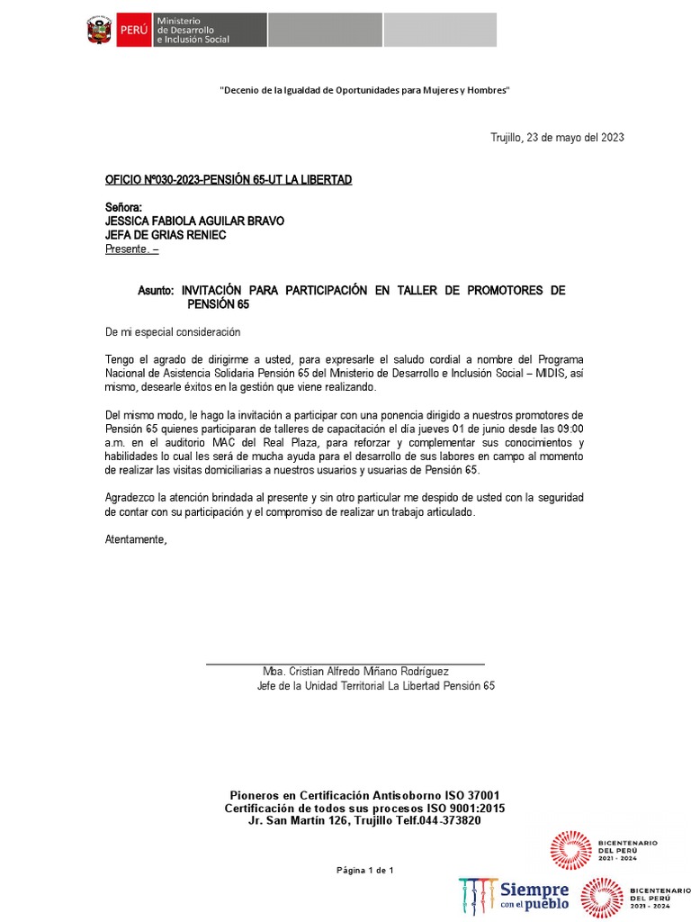 Oficio N 30-2023-Reniec | PDF