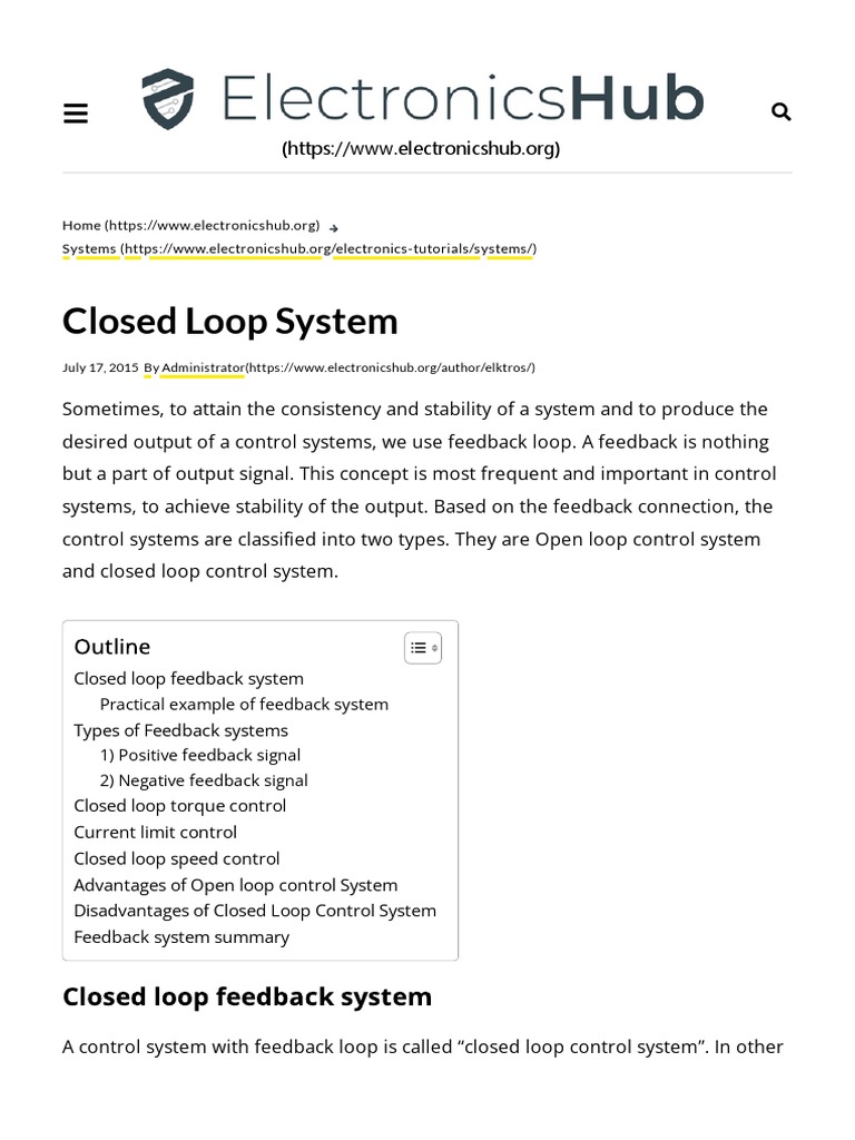 Closed Loop System - ElectronicsHub | PDF | Feedback | Operational Amplifier