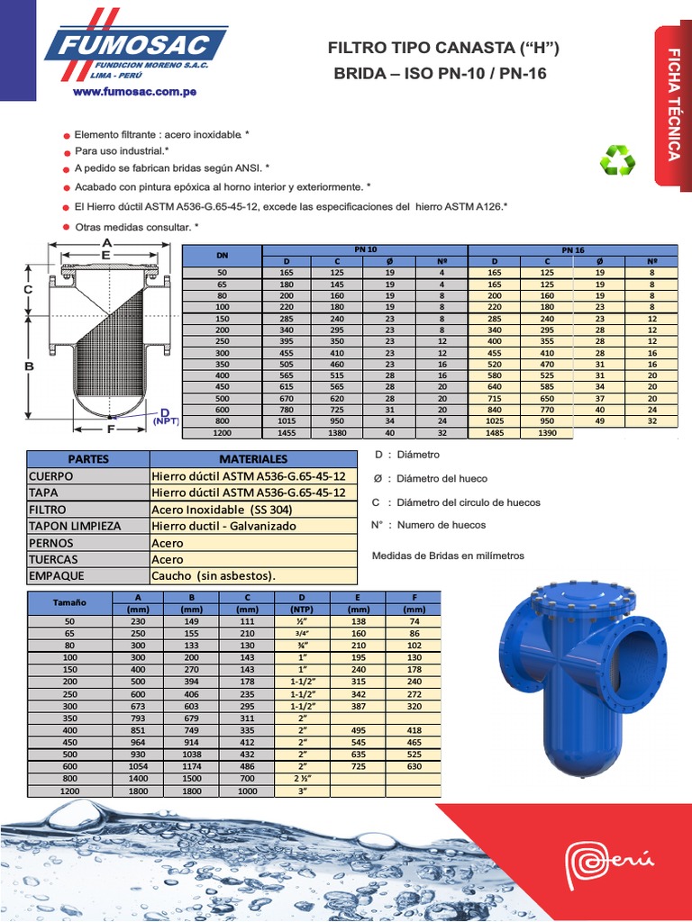Filtro Tipo Canasta (Ficha Técnica) | PDF | Materiales de construcción | Metales de transición