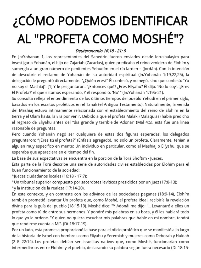 Identificando Al Profeta Como Moshé (Yeshua) | PDF | Libro del éxodo ...