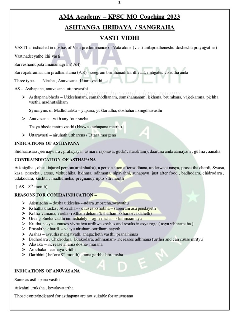 Ashtanga Hridaya Vasti Guidelines | PDF