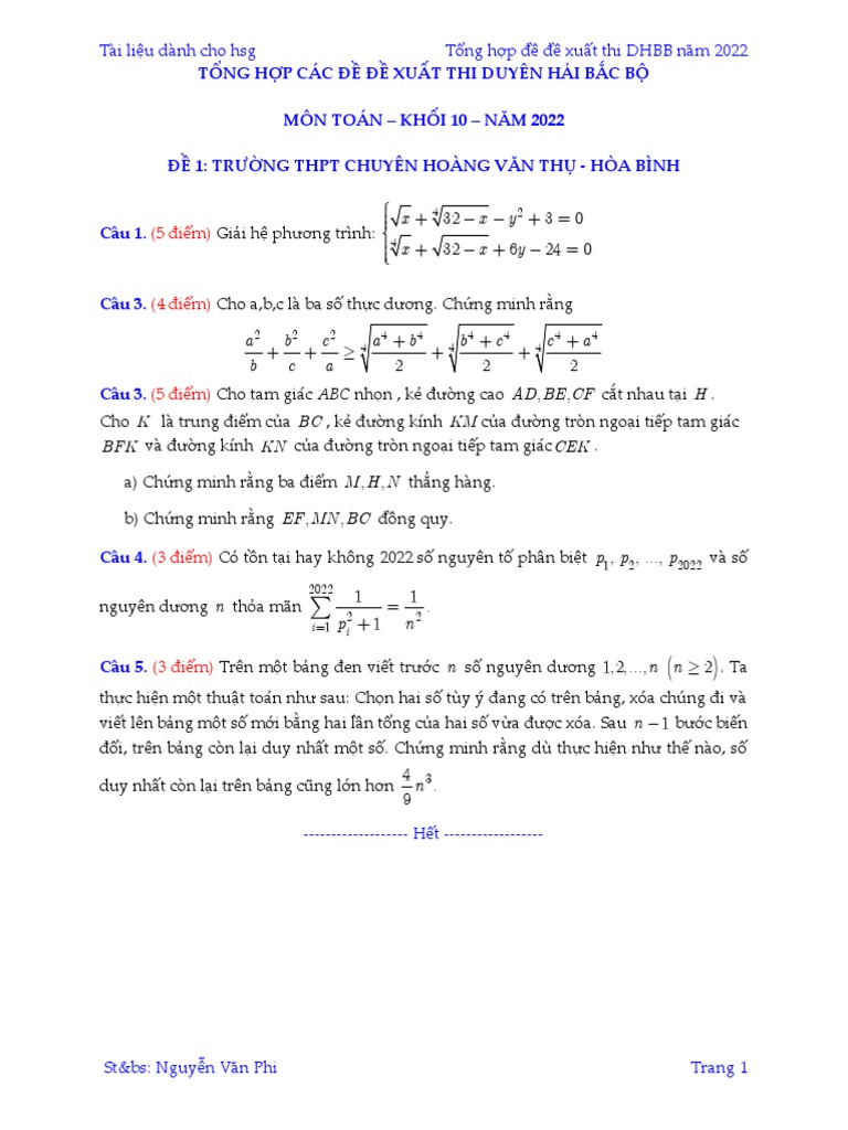 Tong Hop de Toan 10 de Nghi DHBB-2022 P1 | PDF