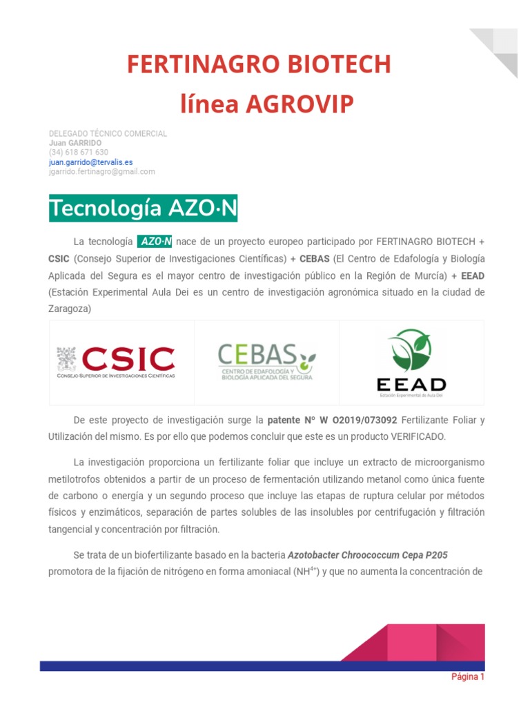 TECNOLOGÍA AZON y PRODUCTOS Ene 23 | PDF | Fertilizante | Enzima