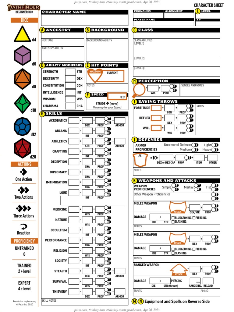 PZO2106 Character Sheet - Pathfinder 2e Beginner Box | PDF PZO2106 Character Sheet - Pathfinder 2e Beginner Box | PDF