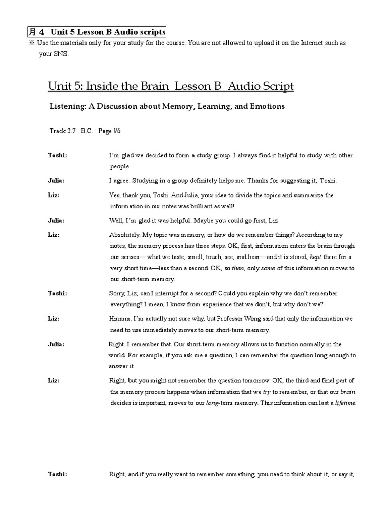 Unit Lesson Audio Scripts | PDF