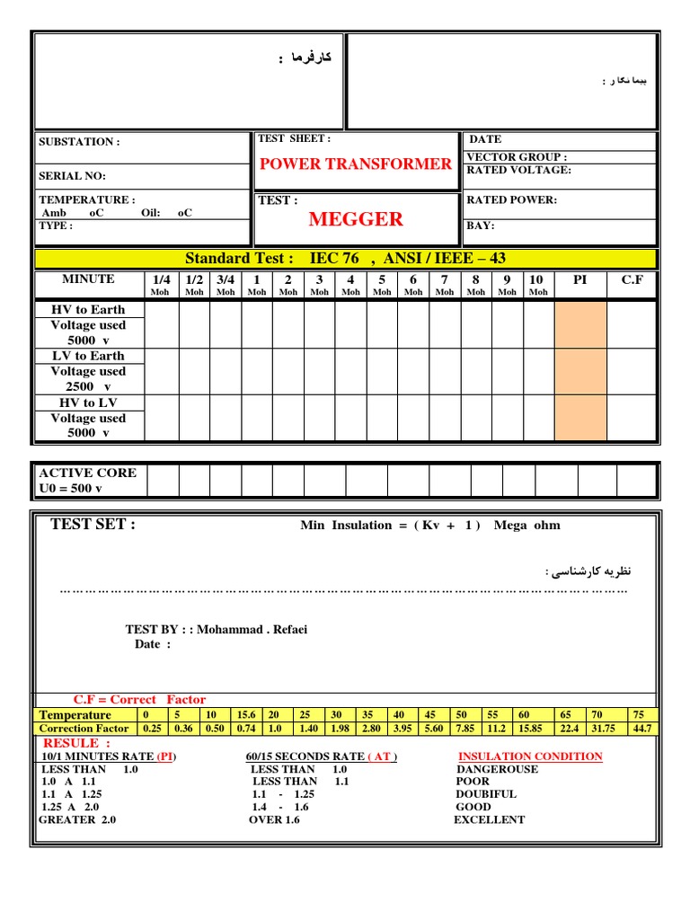 Megger Test | PDF | Electrical Equipment | Physical Quantities Megger Test | PDF | Electrical Equipment | Physical Quantities