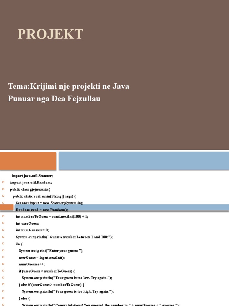 Projekt: Tema:Krijimi Nje Projekti Ne Java Punuar Nga Dea Fejzullau | PDF