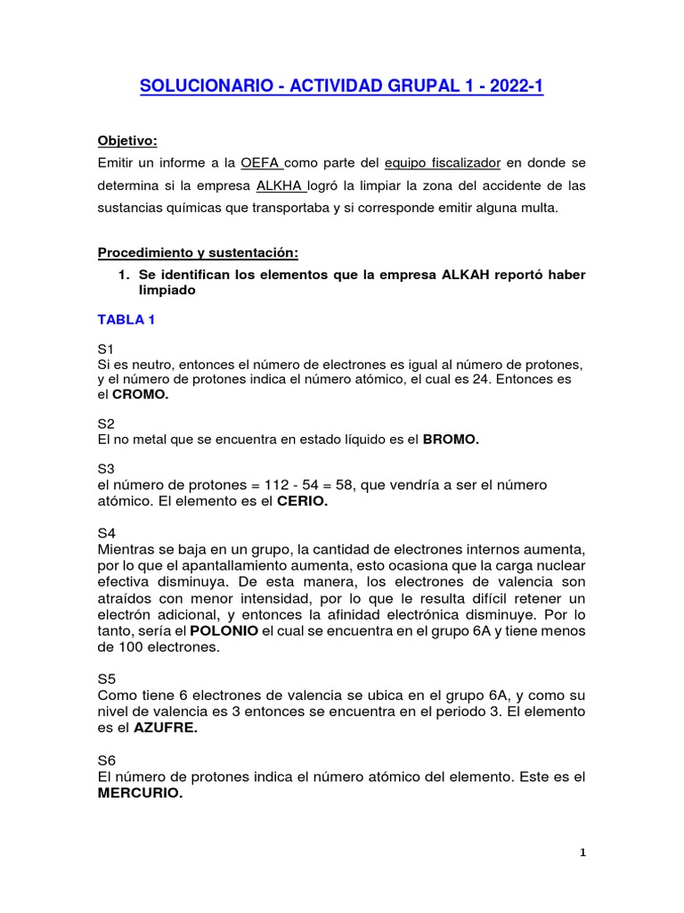 Solucionario - Actividad Grupal 1 - 2022-1 | PDF