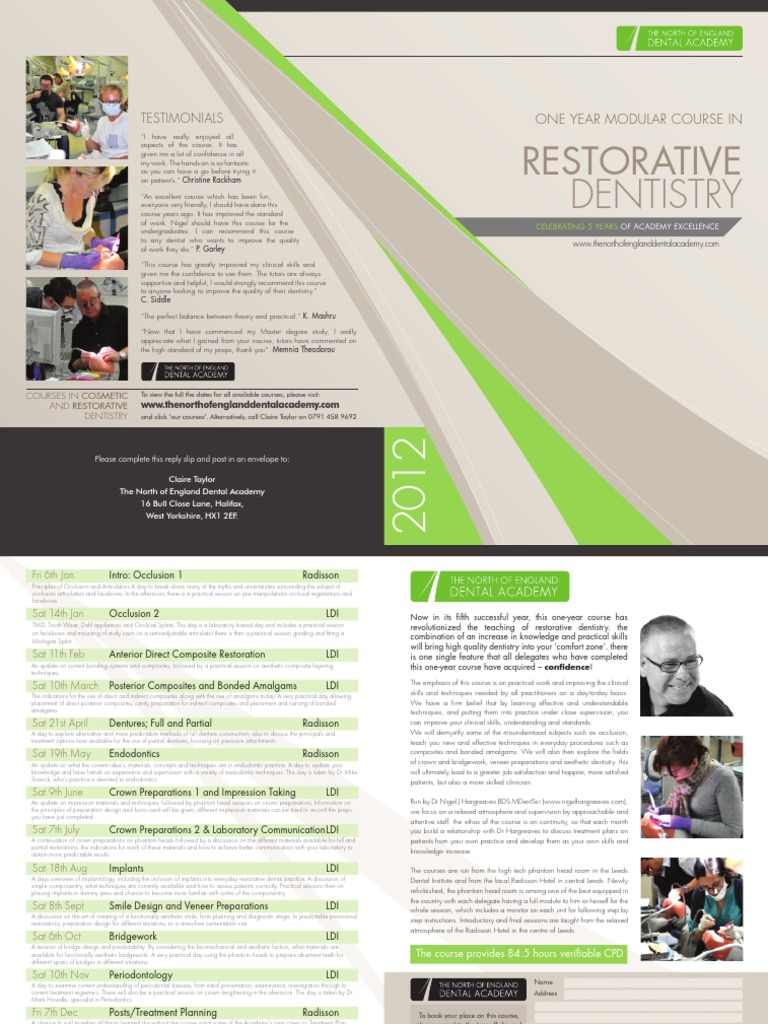 Restorative Dentistry Course Overview | PDF | Dental Implant | Dentistry