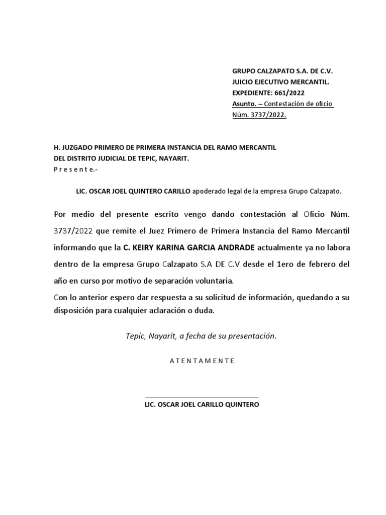 Contestación de Oficio. | PDF