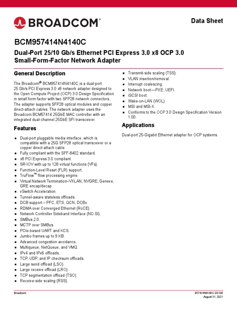 Broadcom 57414OCP DS | PDF | Network Interface Controller | Computer ...
