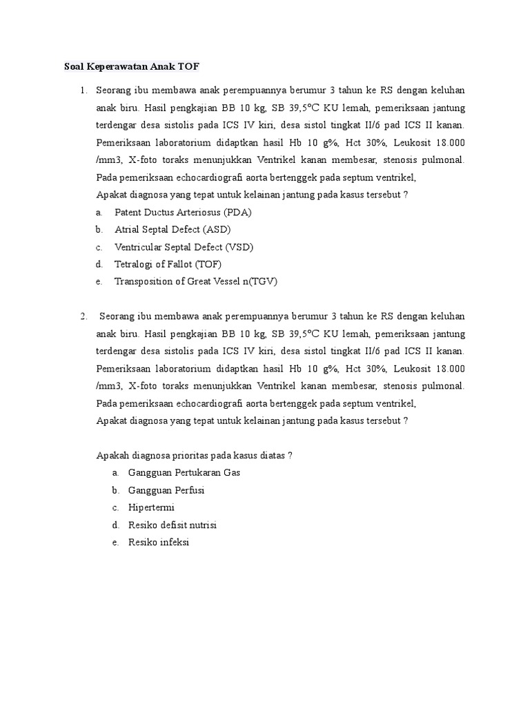 Soal Keperawatan Anak TOF | PDF