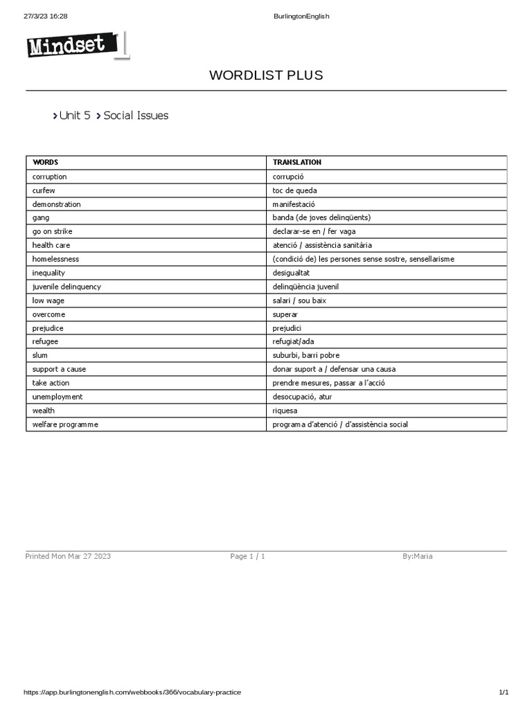 Vocabulary Unit 5 | PDF
