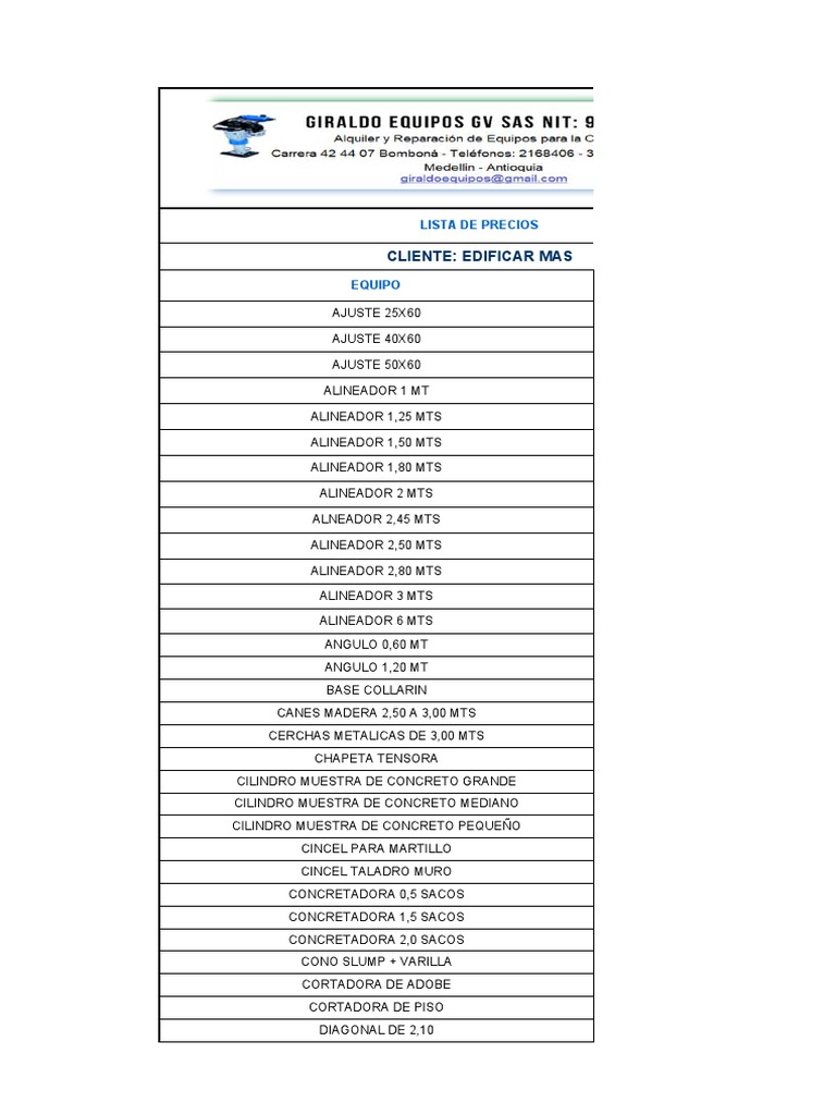 Lista de Precios Edificar - MGL | PDF