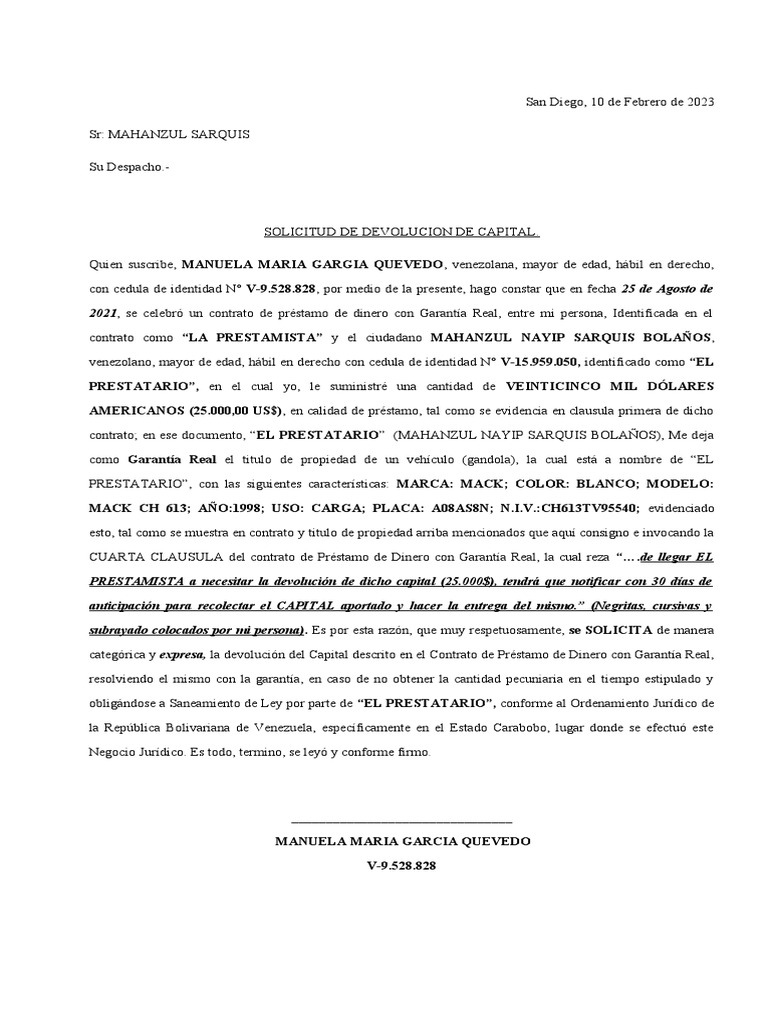 solicitud DEVOLUCION CAPITAL | PDF