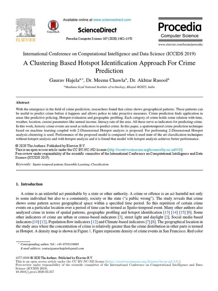 A Clustering Based Hotspot Identification Approach For Crime | PDF