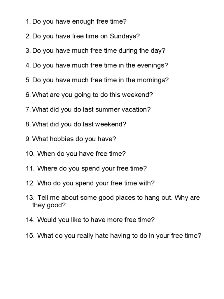 Conversation Questions - Free Time Activities - 15 Questions | PDF