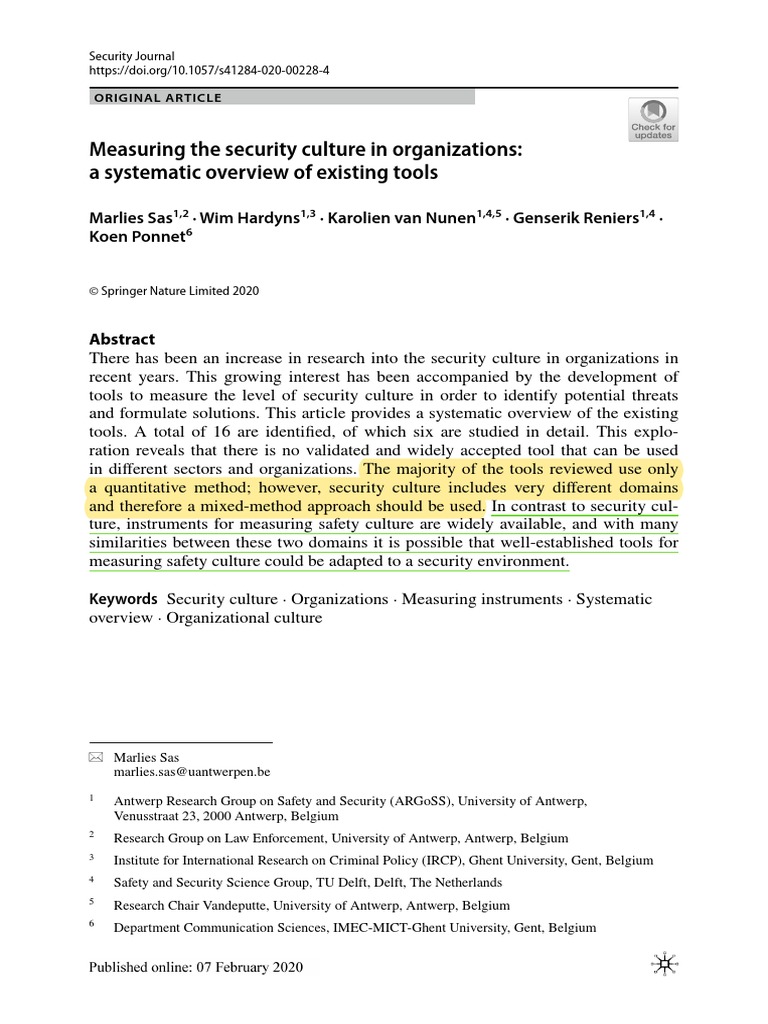 Measuring The Security Culture in Organizations - Sytematic Overview | PDF | Methodology ...