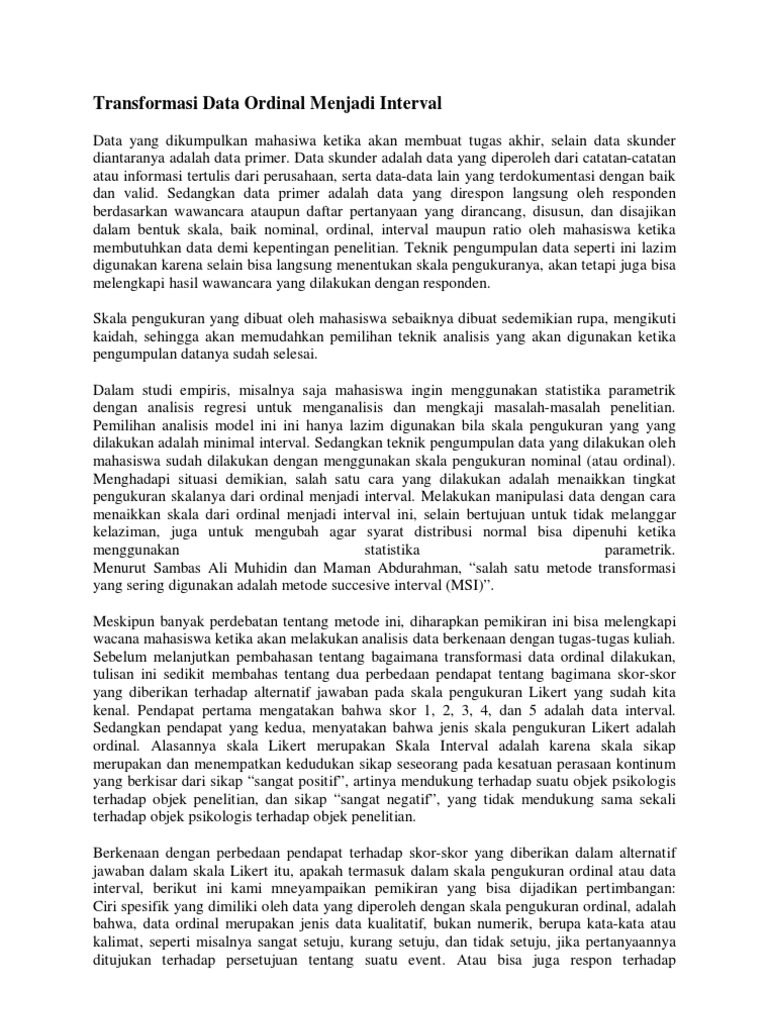 Transformasi Data Ordinal Menjadi Interval | PDF