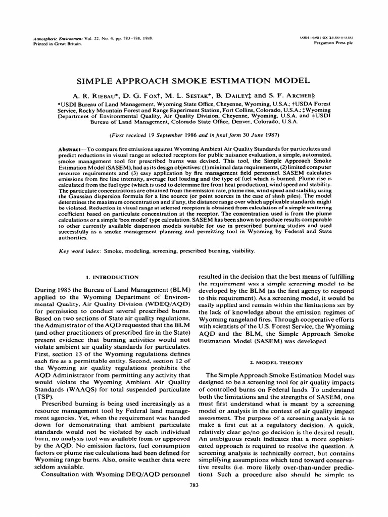 Ar Riebau Dg Fox Et Al Simple Approach Smoke Estimation Model Download Free Pdf Air