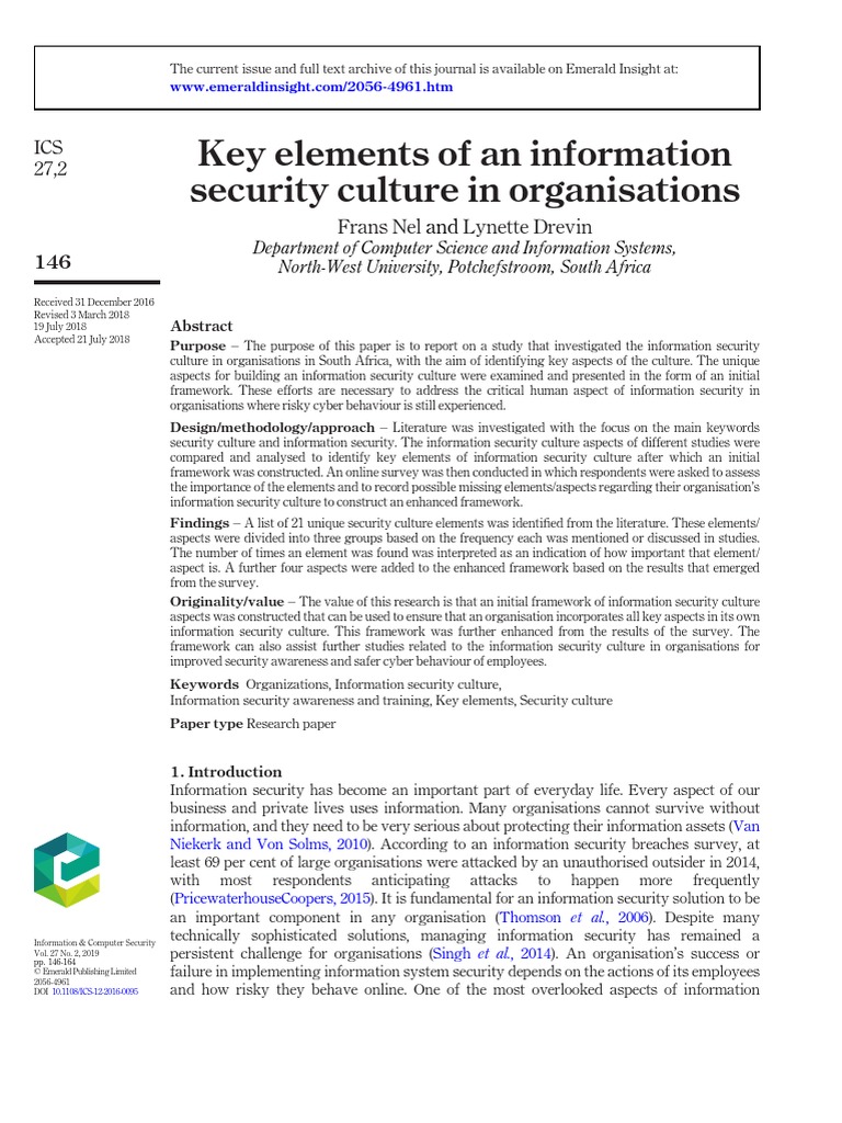 Key Elements of Security Culture in Organizations | PDF | Information ...