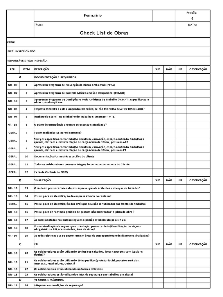 Check List Obras | PDF