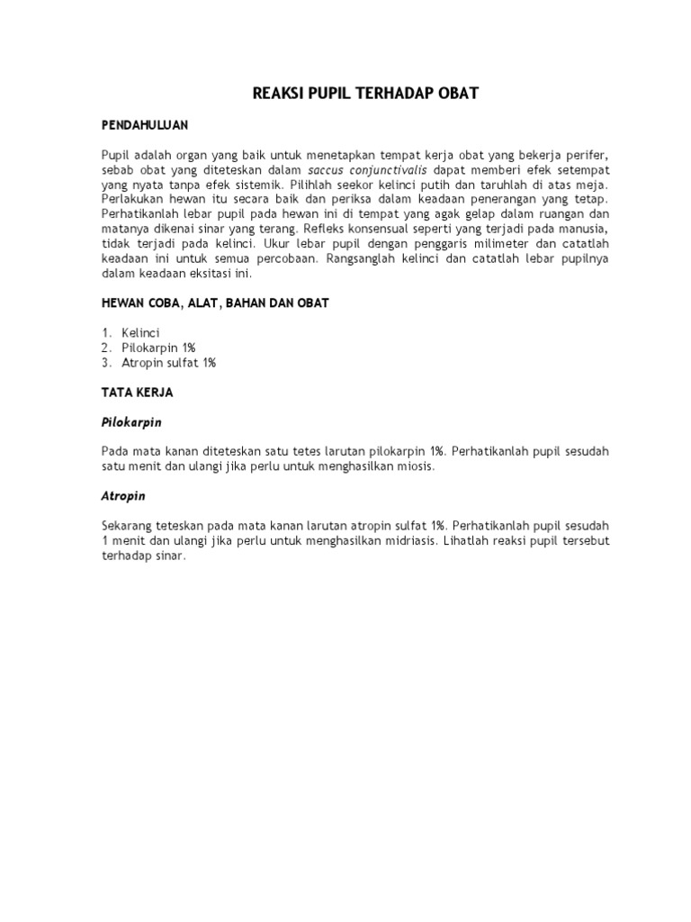 Reaksi Pupil Terhadap Obat (Obat Otonom) | PDF