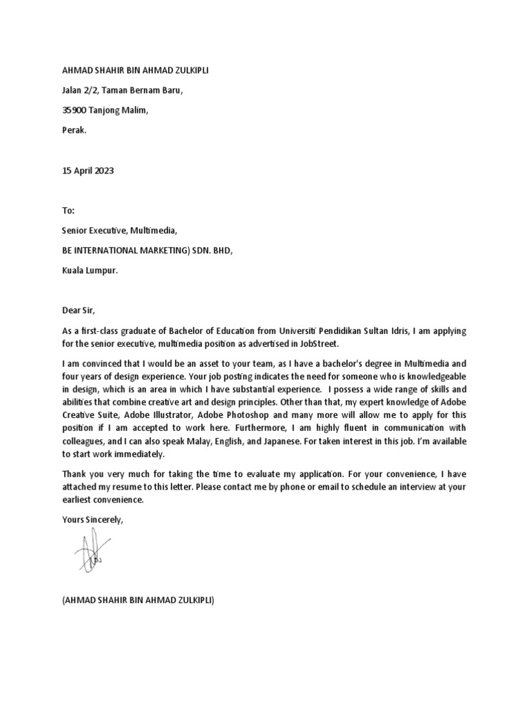 Cover Letter Shahir Ubi3242 | PDF