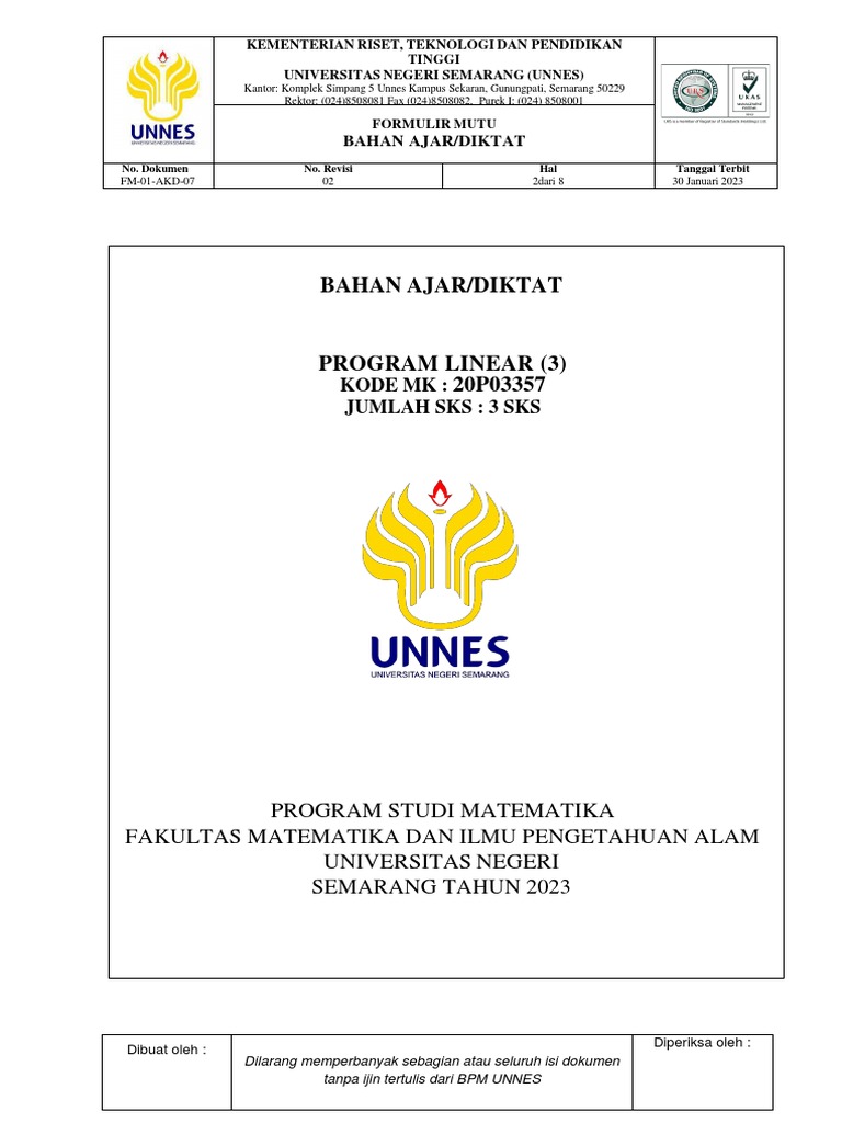 Bahan Ajar Program Linear Bahan Ajar Prolin (3) Mat Genap 2022-23 | PDF