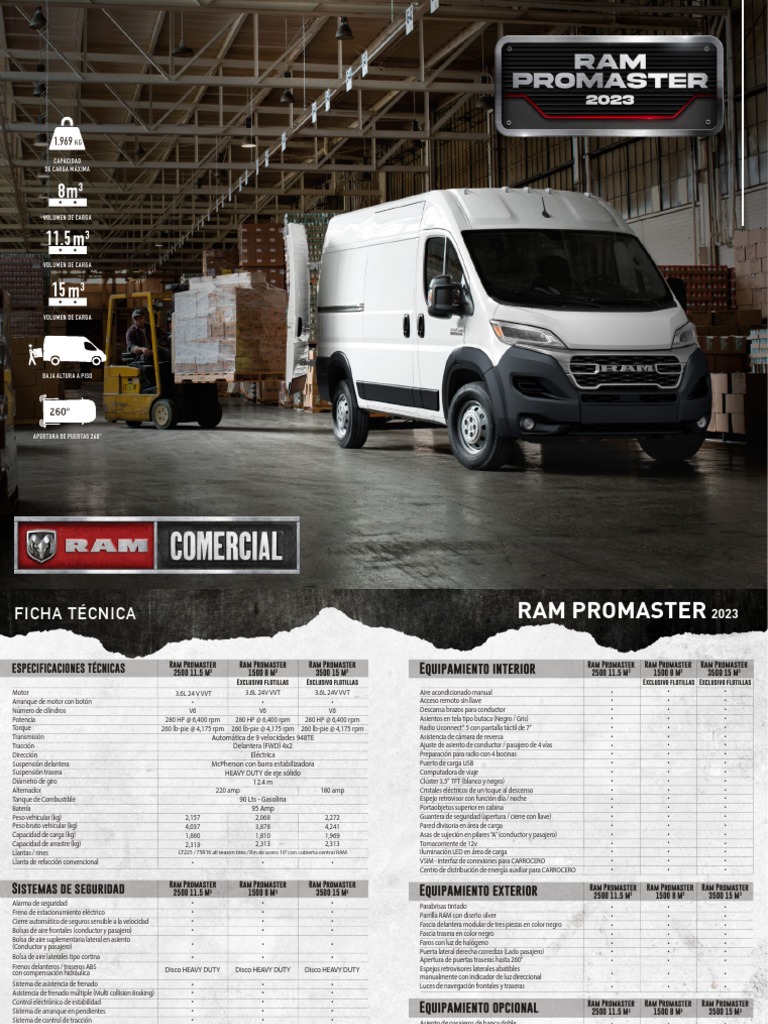 Ram Promaster 2023 Ficha Tecnica | PDF | Airbag | Vehículos de ruedas