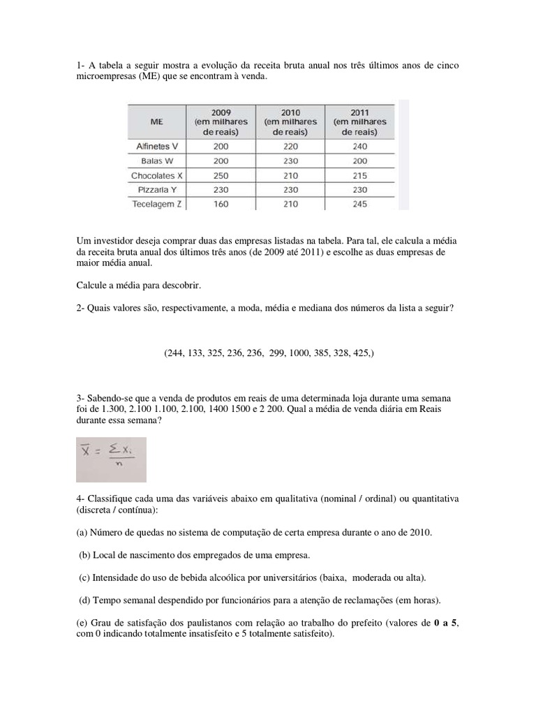 Exercicio Estatistica | PDF