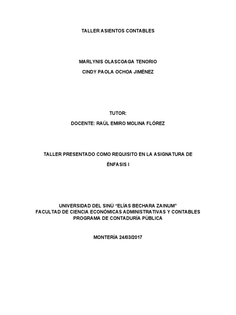 1 Taller Asientos Contables | PDF 1 Taller Asientos Contables | PDF