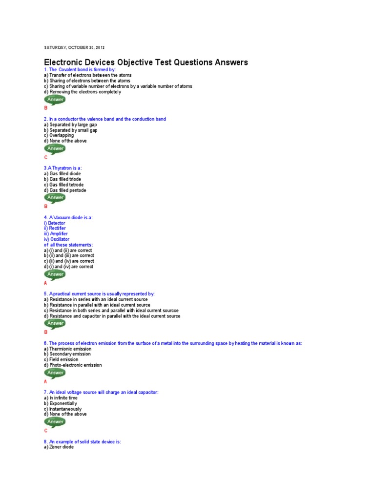 Electronic Devices Objective Questions Answers 02 | PDF